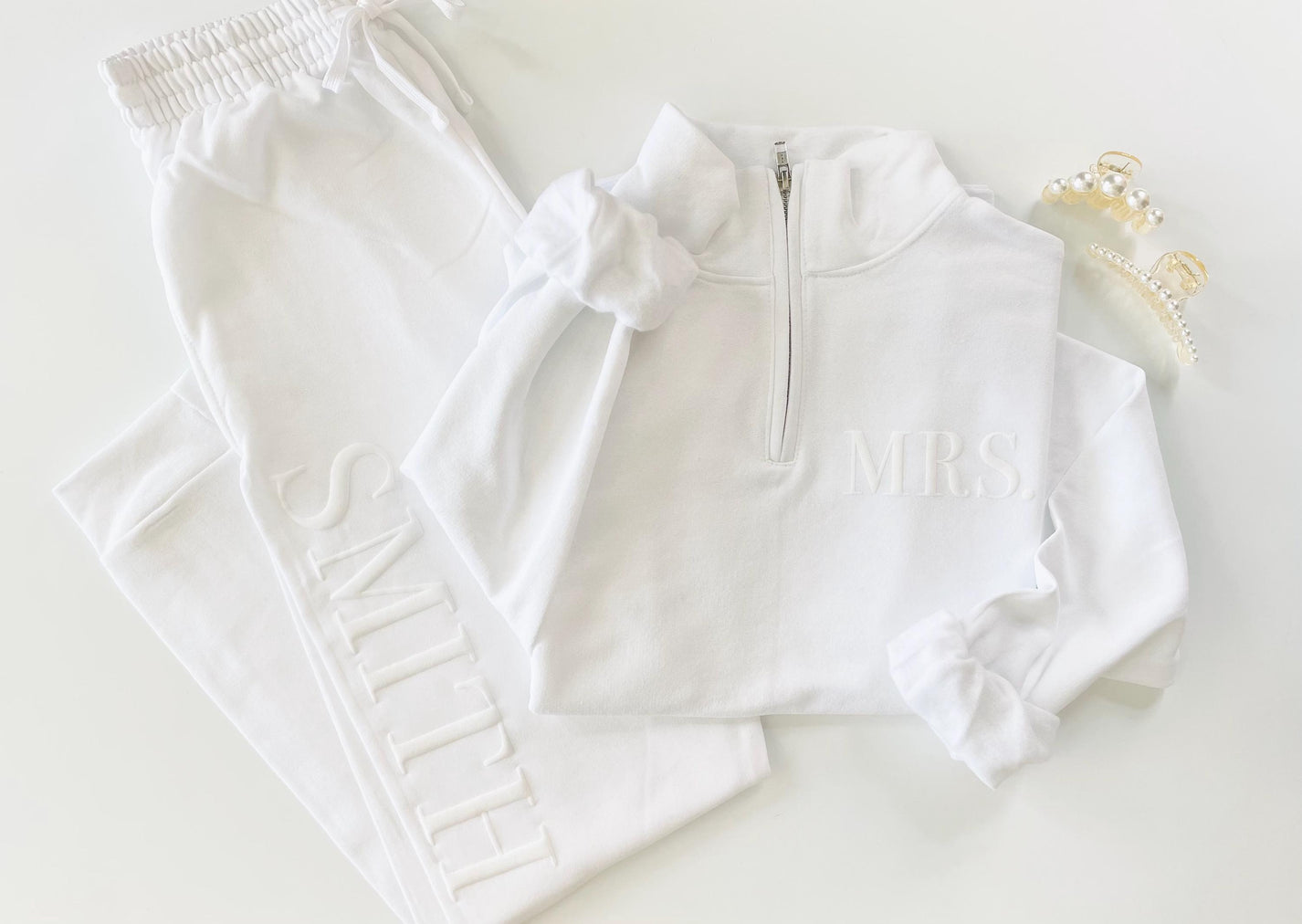 Embossed Bridal Sweatsuit Honeymoon Outfit | Up2ournecksinfabric